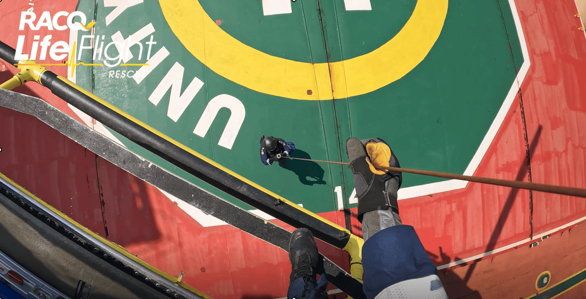 Rescue chopper crew winches man from bulk carrier - LifeFlight